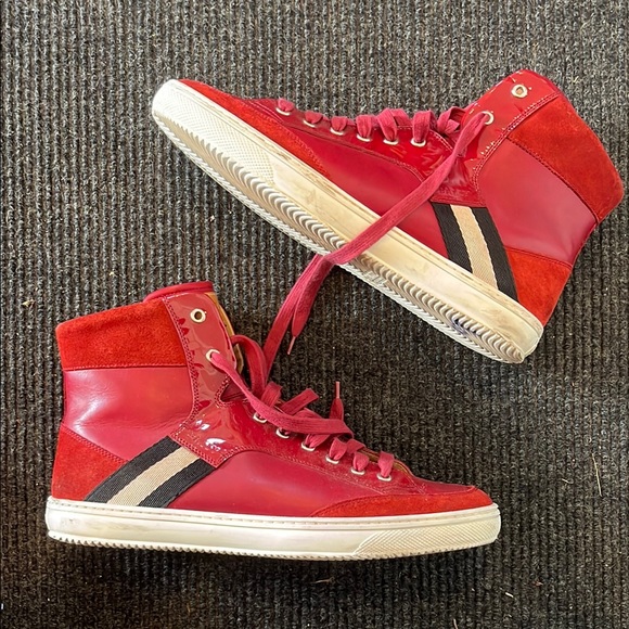 Bally | Shoes | Bally Red And White Hightop Sneakers With Leather Upper ...